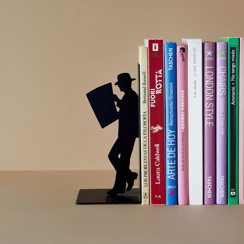The Reader Metal Bookend with Reading Man Silhouette by Balvi